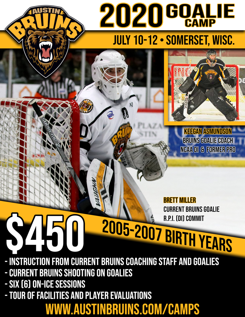 Welcome | 2020 Goalie Camp-July 10-12 | Austin Bruins