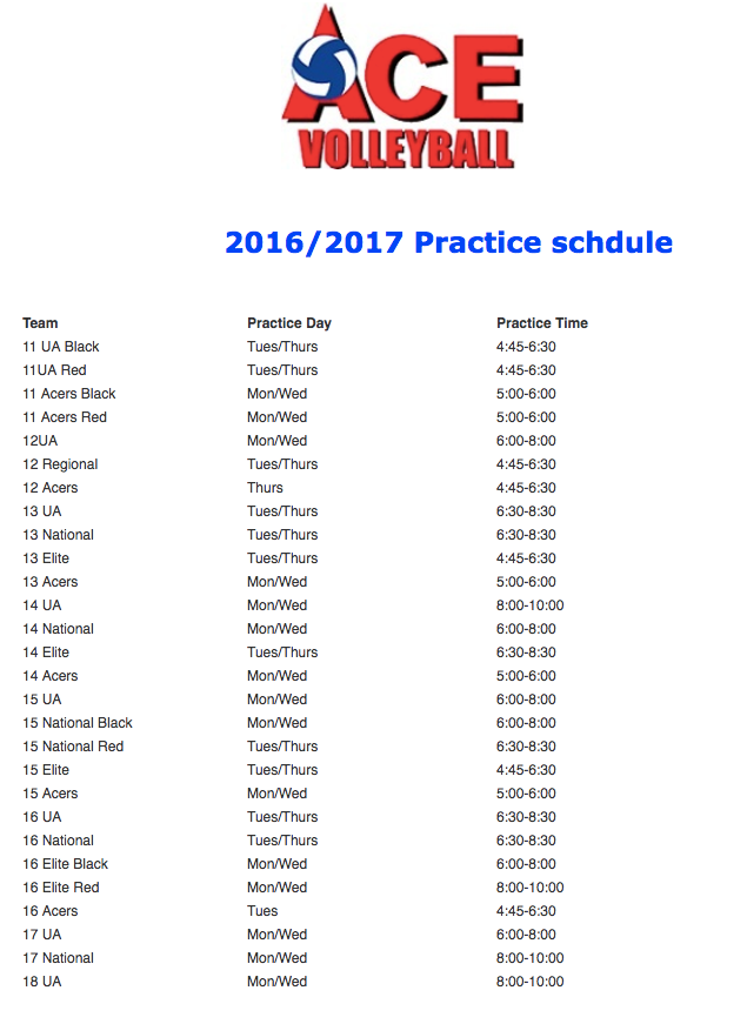 Practice Schedule